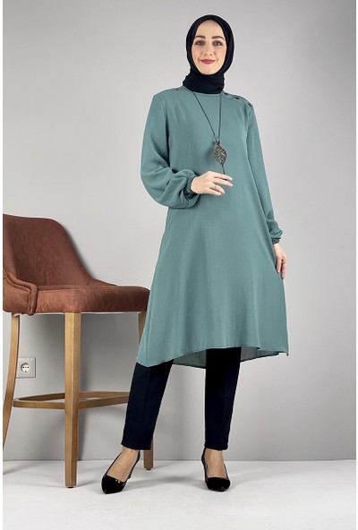 Moda Çizgi Omuz Detaylı Aerobin Tunik Çağla