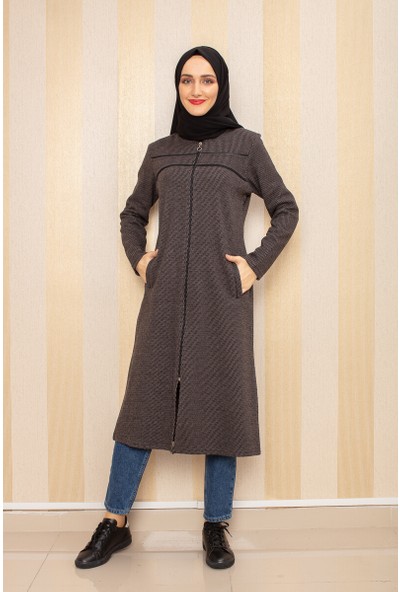 Moda Çizgi Cepli Tesettür Kap Kahverengi Moda Çizgi Cepli Tesettür Kap Kahverengi