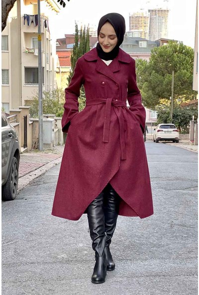 Moda Çizgi Kaşe Kaban Bordo Moda Çizgi Kaşe Kaban Bordo