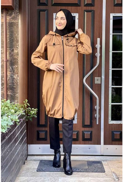 Moda Çizgi Trençkot Taba Moda Çizgi Trençkot Taba