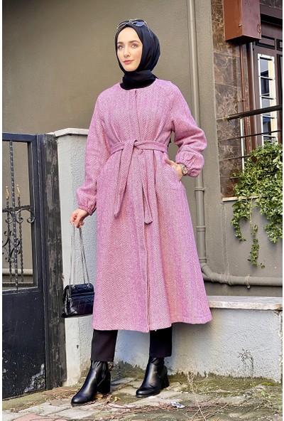 Moda Çizgi Düğmeli Kaşe Kap Pudra