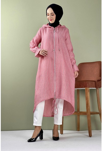 Moda Çizgi Çizgili Tesettür Kap Bordo