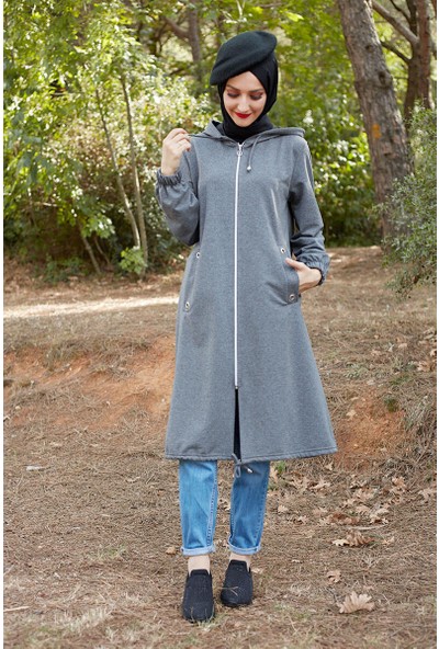 Moda Çizgi Kuş Gözü Cep Detaylı Tesettür Kap Antrasit Moda Çizgi Kuş Gözü Cep Detaylı Tesettür Kap Antrasit