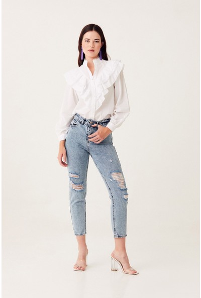 Yıkamalı Yırtık Mom Jean Yıkamalı Yırtık Mom Jean