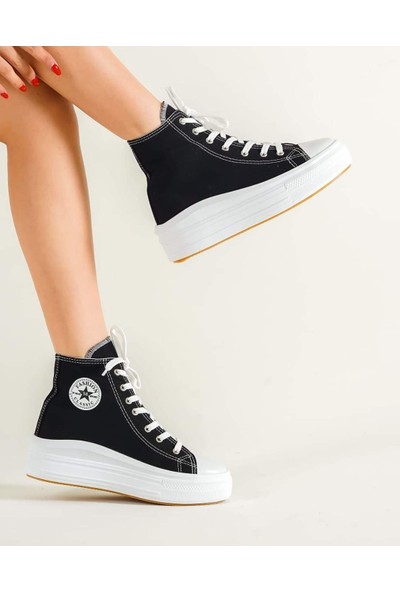 Cihan Yüksek Taban Siyah Beyaz Unisex Convers ( Geniş Kalıp )