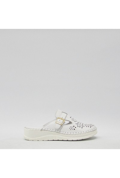 Beety AKYN09.SB-1 Beyaz Kadın Desenli Kemerli Terlik