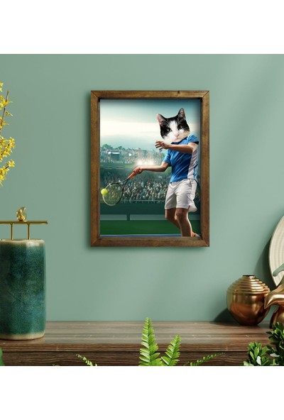 BK Evcil Dostlara Özel Tenis Oyuncusu Tasarımlı Portre Doğal Masif Ahşap Çerçeveli Tablo 30X40CM-2 BK Evcil Dostlara Özel Tenis Oyuncusu Tasarımlı Portre Doğal Masif Ahşap Çerçeveli Tablo 30X40CM-2