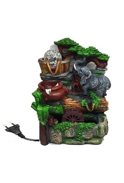 Ziphida Renk Değiştiren Işıklı Fil Tasarımlı Dekoratif Su Şelalesi Süs Havuzu