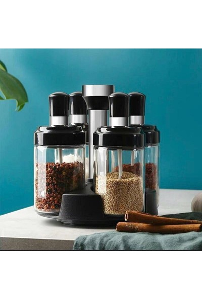 Gerson 360 Döner Standlı Kaşıklı 4'lü Cam Baharatlık Seti