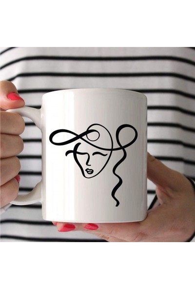 E-Hediyeci Özel Tasarım Soyut Yüzler Beyaz Kupa Bardak -12