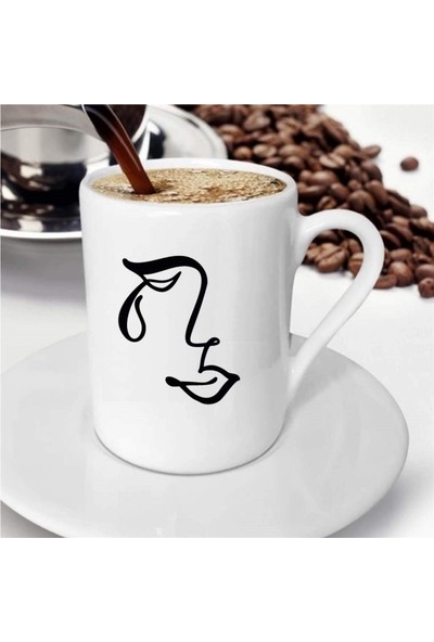 E-Hediyeci Karakalem Soyut Yüz Tasarımlı Kahve Fincanı - 4 E-Hediyeci Karakalem Soyut Yüz Tasarımlı Kahve Fincanı - 4