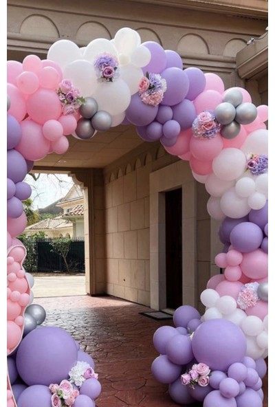 Trend Hediye Sepeti Krom Gümüş Pastel Beyaz Pembe Lila Balon 50 Adet ve 5 M Balon Zinciri Trend Hediye Sepeti Krom Gümüş Pastel Beyaz Pembe Lila Balon 50 Adet ve 5 M Balon Zinciri