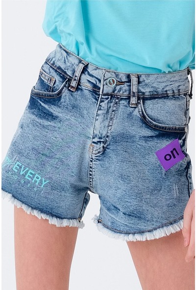 Angelos Girls Mavi Kız Çocuk Esnek Belli Destroy Paçalı Kot Jean Şort