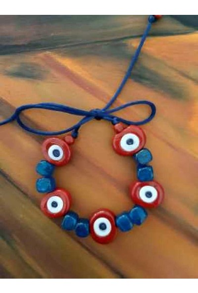 Rengarenk Scrunchies Kırmızı Nazar Boncuklu Mavi Cam Kolye Rengarenk Scrunchies Kırmızı Nazar Boncuklu Mavi Cam Kolye