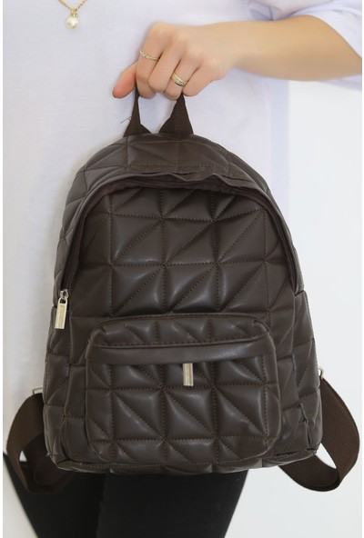 Hepsi Yeni Moda Kapitone Sırt Çanta Kahve