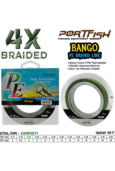 Portfish Bango Model 4 Kat Balıkçı Ip Olta Misina 300 mt Yeşil Portfish Bango Model 4 Kat Balıkçı Ip Olta Misina 300 mt Yeşil