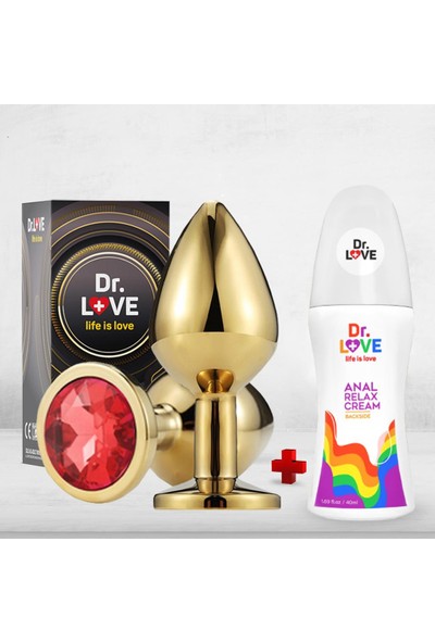 Drlove Yeni Başlayanlar Için Gold Metal Anal Plug Tıkaç Kırmızı Taş + Relax Drlove Yeni Başlayanlar Için Gold Metal Anal Plug Tıkaç Kırmızı Taş + Relax