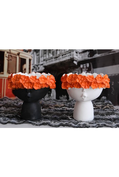 Isem 2 Li Dekoratif Çiçekli Kız Kaktüs ve Sukulent Saksısı