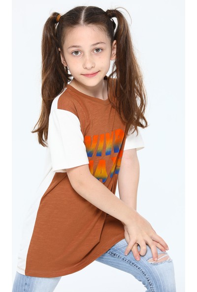 Julude Kiremit Kız Çocuk Likralı Bisiklet Yaka Baskılı T-Shirt P-039887 Julude Kiremit Kız Çocuk Likralı Bisiklet Yaka Baskılı T-Shirt P-039887