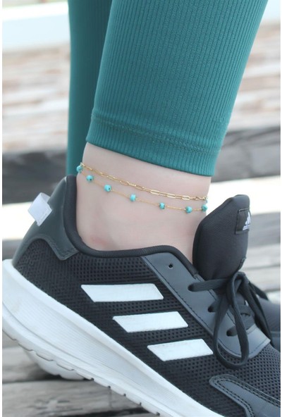 Clariss Çelik Mavi Taşlı Çift Zincir Halhal Clariss Çelik Mavi Taşlı Çift Zincir Halhal