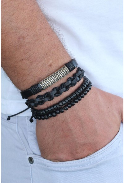 Clariss Siyah Deri Erkek Bileklik Kombini Clariss Siyah Deri Erkek Bileklik Kombini