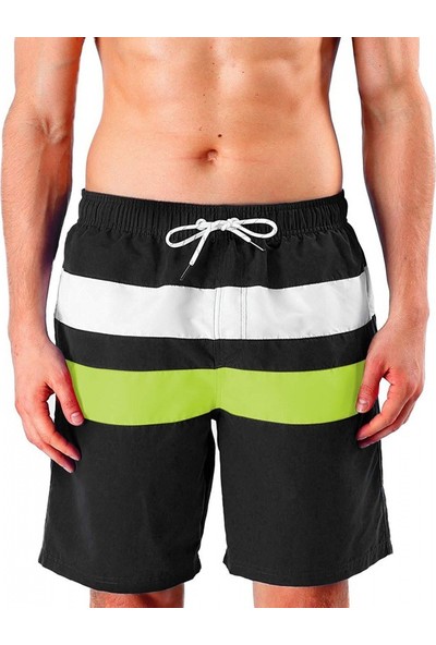 Dmxtop Dxmtop Erkek Polyester Plaj Şortu - Yeşil/siyah (Yurt Dışından)