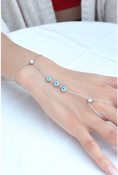 Nazar Boncuk Detaylı Gümüş Renk Çelik Kadın Şahmeran Nazar Boncuk Detaylı Gümüş Renk Çelik Kadın Şahmeran