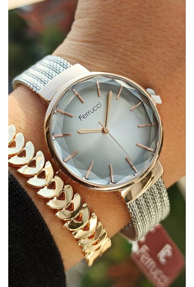 Ferrucci Tasarım Kadın Kol Saati+Bileklik Hediyeli