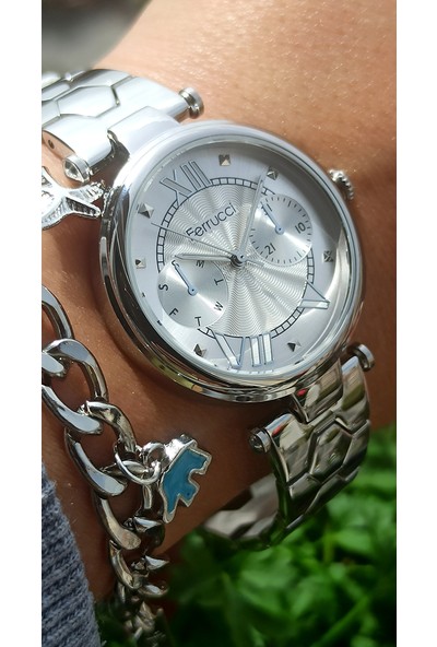 Ferrucci Gri Yeni Model Kadın Kol Saati+ Bileklik Hediyeli