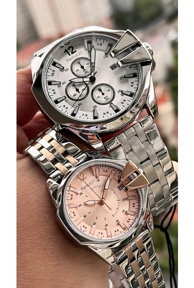 Ferrucci Sevgili,çift Kol Saatleri Gümüş Renk Bileklik Hediyeli Ferrucci Sevgili,çift Kol Saatleri Gümüş Renk Bileklik Hediyeli