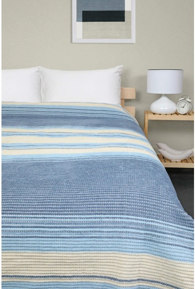 Favora Çift Kişilik Örme Battaniye - Krem - Mavi