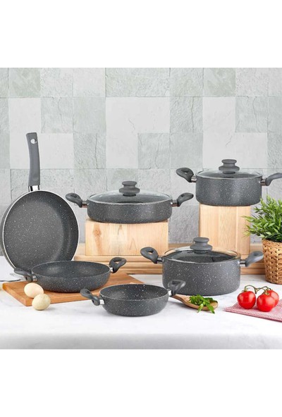 Esra Irmak 9 Parça Granit Tava Tencere Seti Gri Esra Irmak 9 Parça Granit Tava Tencere Seti Gri