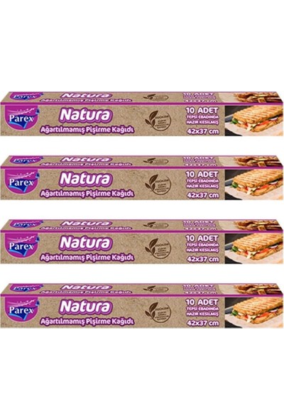 Parex Natura 4 Adet Ağartılmamış Organik Hazır Kesilmiş Pişirme Kağıdı 10'lu Parex Natura 4 Adet Ağartılmamış Organik Hazır Kesilmiş Pişirme Kağıdı 10'lu