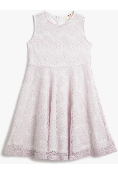 Koton Midi Elbise Dantelli Bisiklet Yaka Kolsuz Koton Midi Elbise Dantelli Bisiklet Yaka Kolsuz