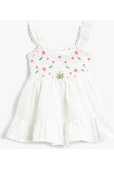 Koton Midi Elbise Fırfırlı Işleme Detaylı Pamuklu