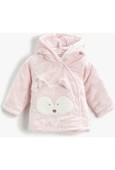 Koton Peluş Mont Kapüşonlu Aplike Detaylı Pamuklu
