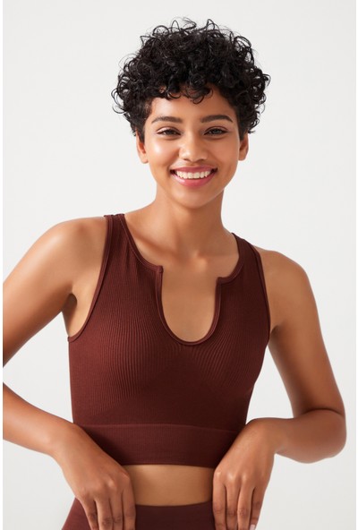 Los Ojos Kadın Kahverengi Askılı Fitilli Kare Yaka Crop Top Büstiyer Square Los Ojos Kadın Kahverengi Askılı Fitilli Kare Yaka Crop Top Büstiyer Square