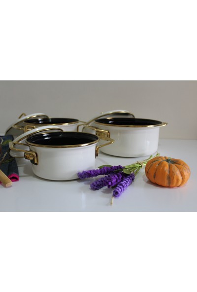 Savaşan Emaye 3/lü Tencere Takımı 14/16/18 cm Krem Gold Savaşan Emaye 3/lü Tencere Takımı 14/16/18 cm Krem Gold