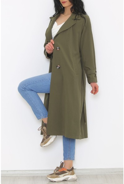 Bns Butik Kol Detaylı Trençkot Haki - 4247.1174. Bns Butik Kol Detaylı Trençkot Haki - 4247.1174.