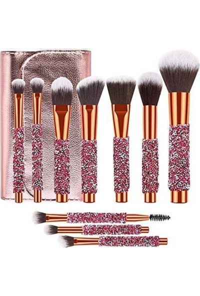 MST Cosmetic Mst Cosmetic 10'lu Taşlı Parlak Pembe Deri Çantalı Fırça Seti MST Cosmetic Mst Cosmetic 10'lu Taşlı Parlak Pembe Deri Çantalı Fırça Seti