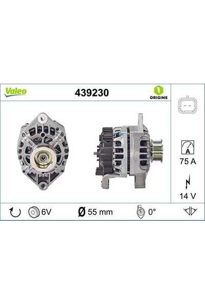Valeo 439230 Alternator 12V 75A A11VI88 Kangoo Megane 1.9 98 (WY964163)
