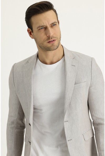 Slim Fit Klasik Desenli Keten Ceket