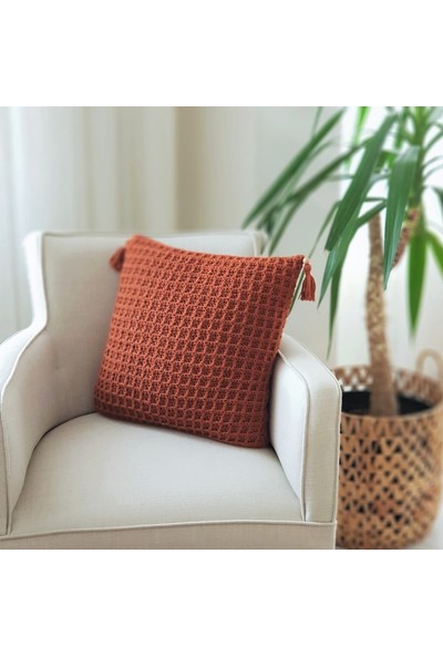Limenis Örgü Dekoratif Kırlent Tarçın / Etnik Kırlent Kılıfı / Bahçe Balkon Iskandinav Minder Kılıfı Limenis Örgü Dekoratif Kırlent Tarçın / Etnik Kırlent Kılıfı / Bahçe Balkon Iskandinav Minder Kılıfı