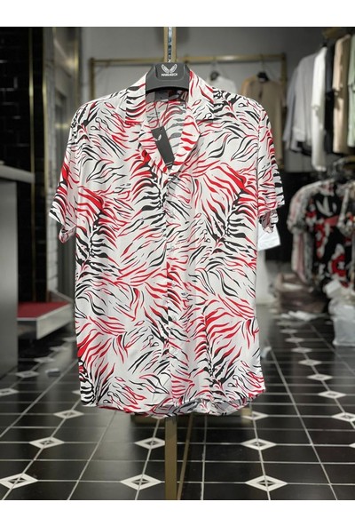 Erkek Beyaz Dar Kesim Viskon Kısa Kollu Gömlek