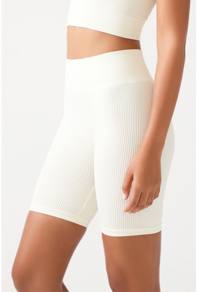 Los Ojos Kadın Ekru Yüksek Bel Fitilli Toparlayıcı Kısa Spor Tayt Ribbed Biker Los Ojos Kadın Ekru Yüksek Bel Fitilli Toparlayıcı Kısa Spor Tayt Ribbed Biker