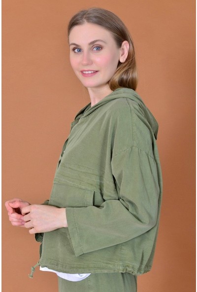 Ysatis Kapüşonlu Kumaş Spor Ceket Haki