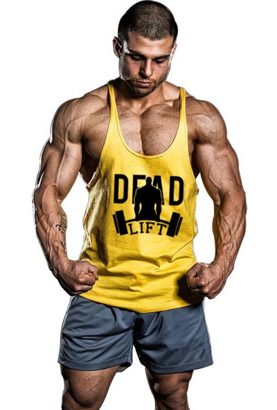Dead Lift Fitness Gym Tank Top Sporcu Atleti Sarı Dead Lift Fitness Gym Tank Top Sporcu Atleti Sarı