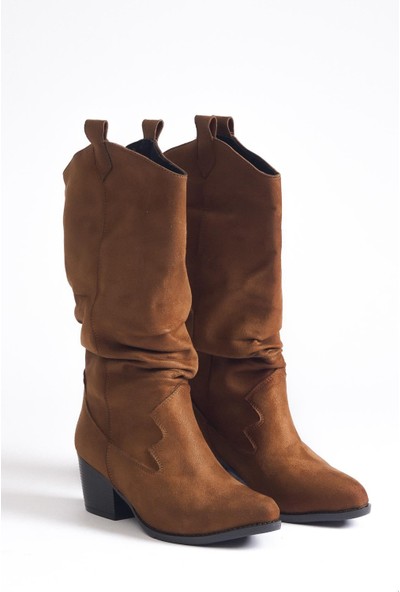 Trend Passion Bayan Taba Cizy Süet Kırışık Detaylı Çizme