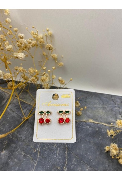 Nar Zirkon Taşlı Roz Rengi Kiraz Küpe