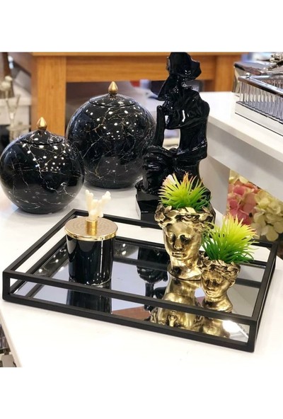 Yücecengiz Metal Siyah Aynalı Dekoratif Metal Tepsi Yücecengiz Metal Siyah Aynalı Dekoratif Metal Tepsi